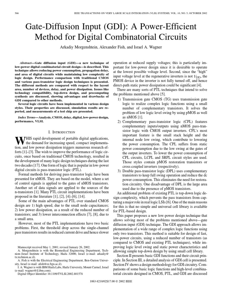 Gate-Diffusion Input (GDI) A Power Efficient Method For Digital Combinatorial Circuits | PDF ...