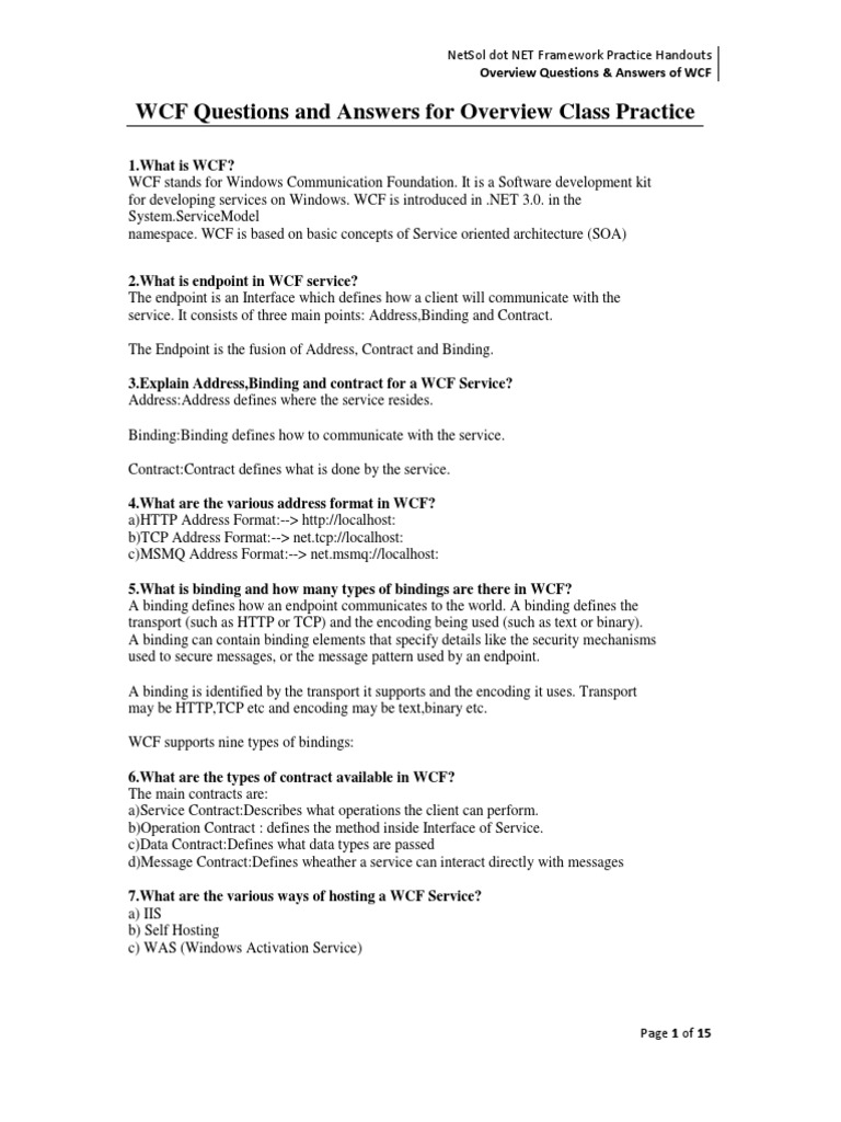 Questions And Answers Wcf Pdf Windows Communication Foundation Soap