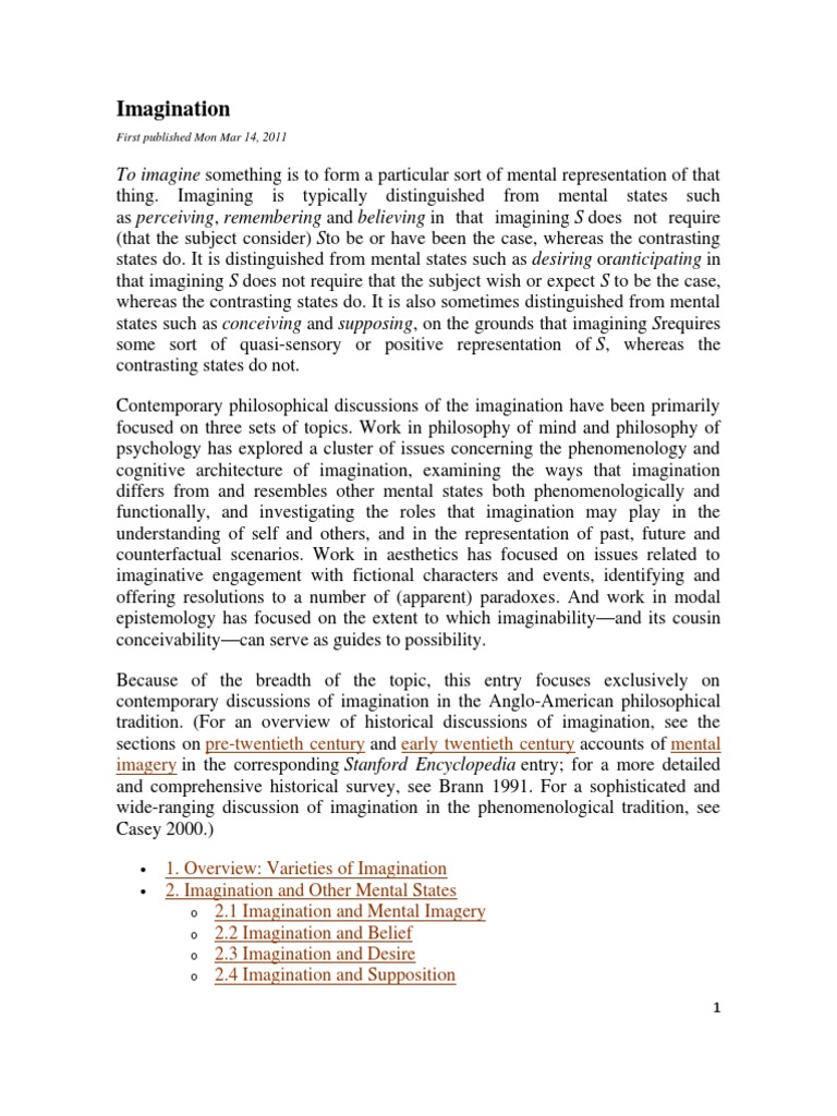 Imagination: To Imagine Something Is To Form A Particular Sort of ...