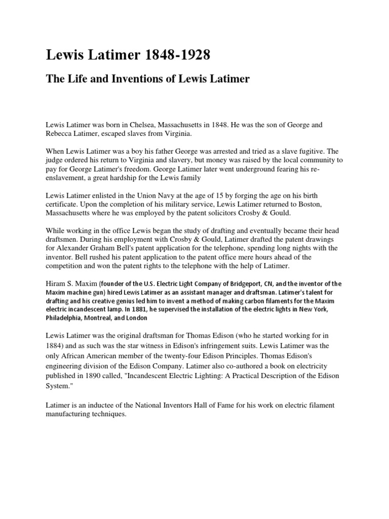 The Life and Inventions of Lewis Latimer | PDF | Patent