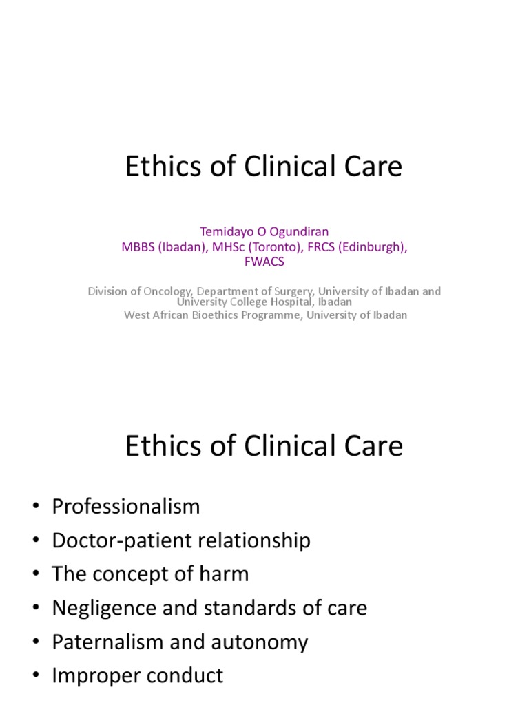 Ethics of Clinical Care | PDF | Medical Ethics | Medical Malpractice In ...