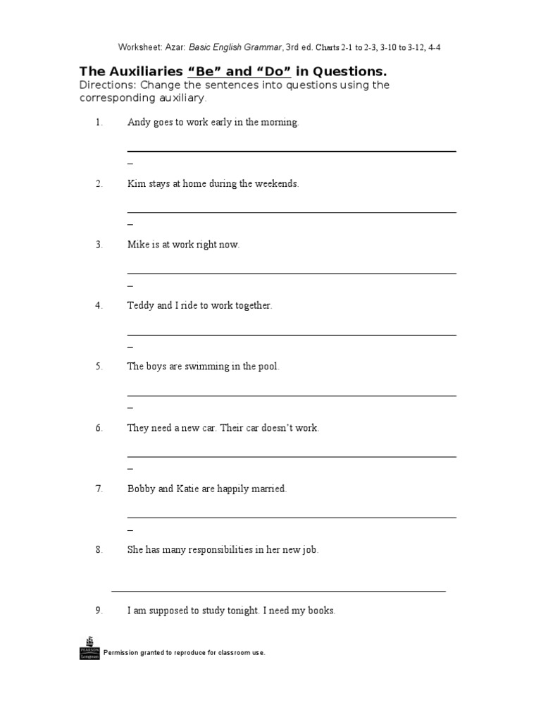 The Auxiliaries "Be" and "Do" in Questions | PDF