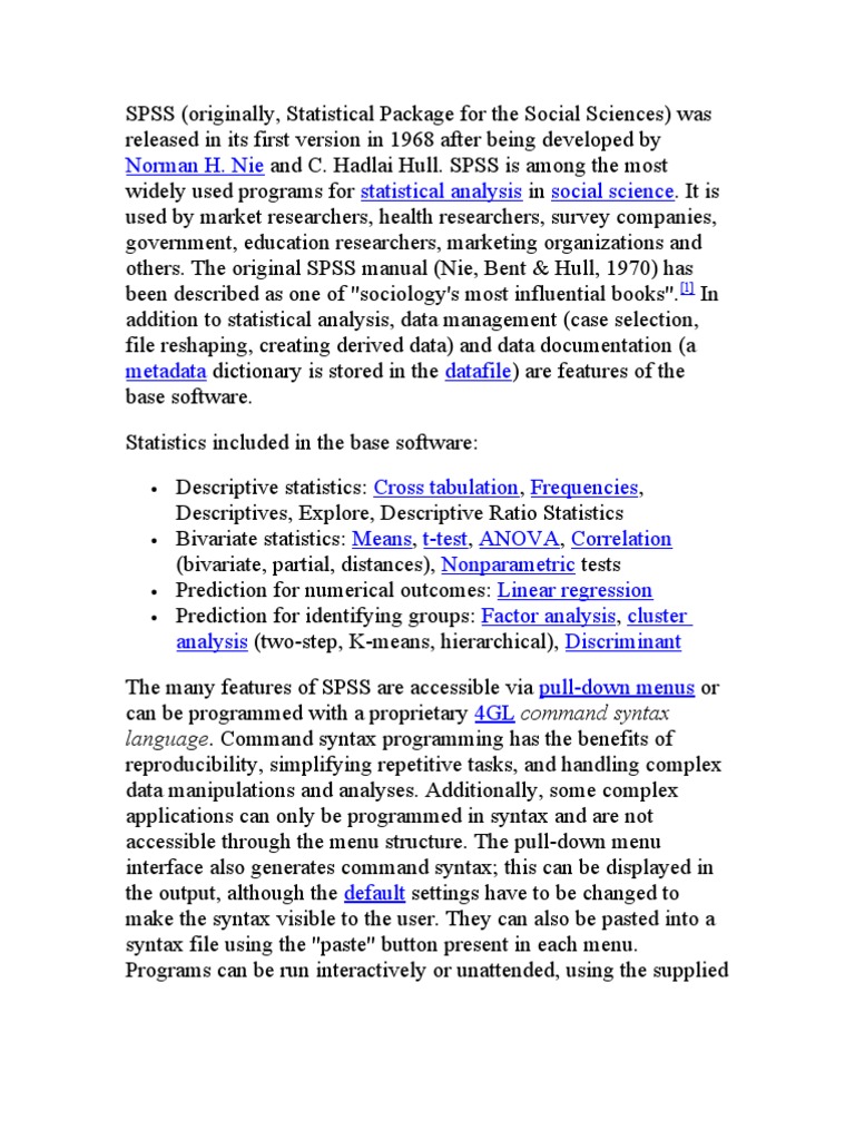 Norman H. Nie Statistical Analysis Social Science: Language. Command ...