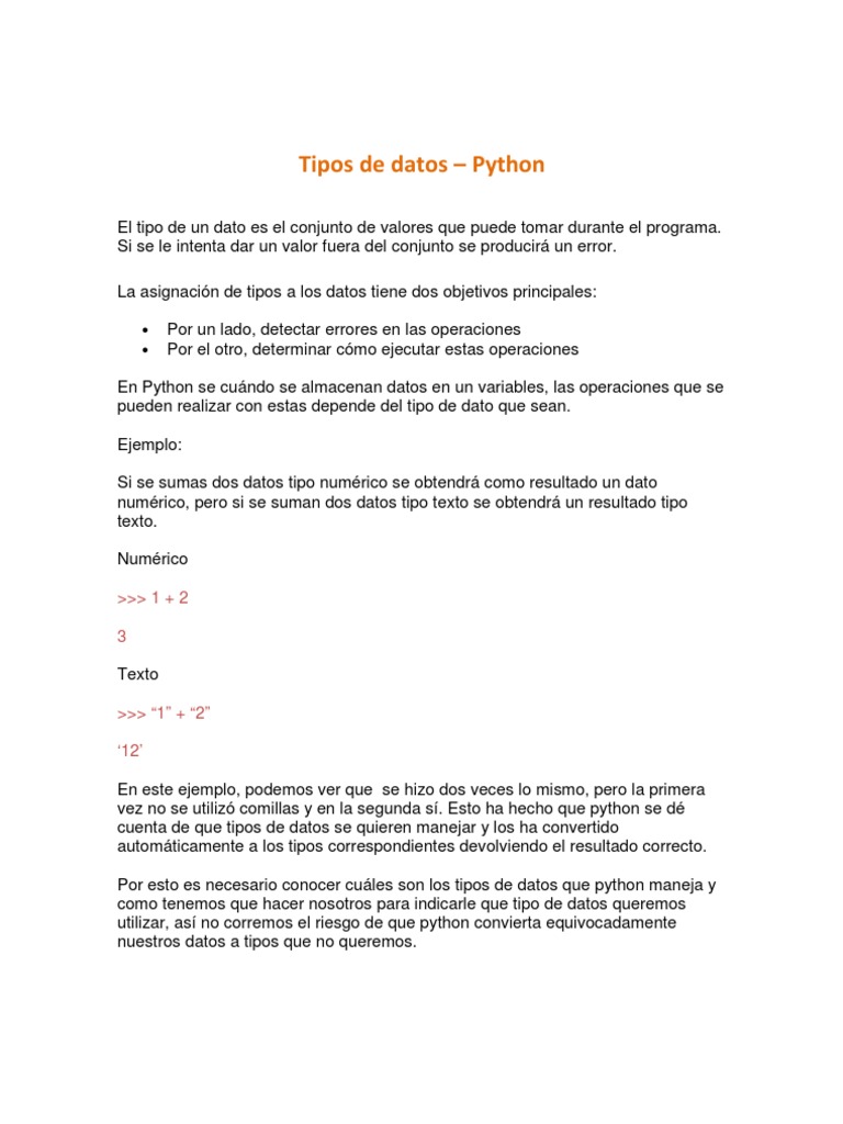 Tipos de Datos - Python | PDF | Comillas | Tipo de datos
