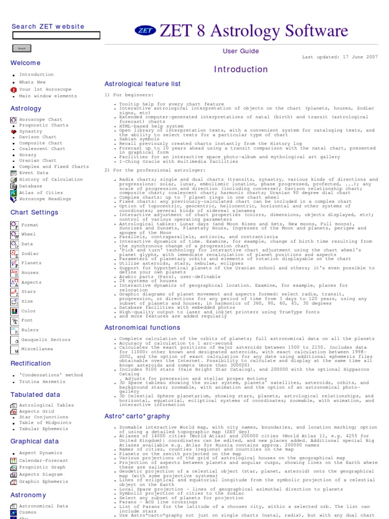 ZET 8 Astrology Software: Welcome Astrological Feature List | PDF ...