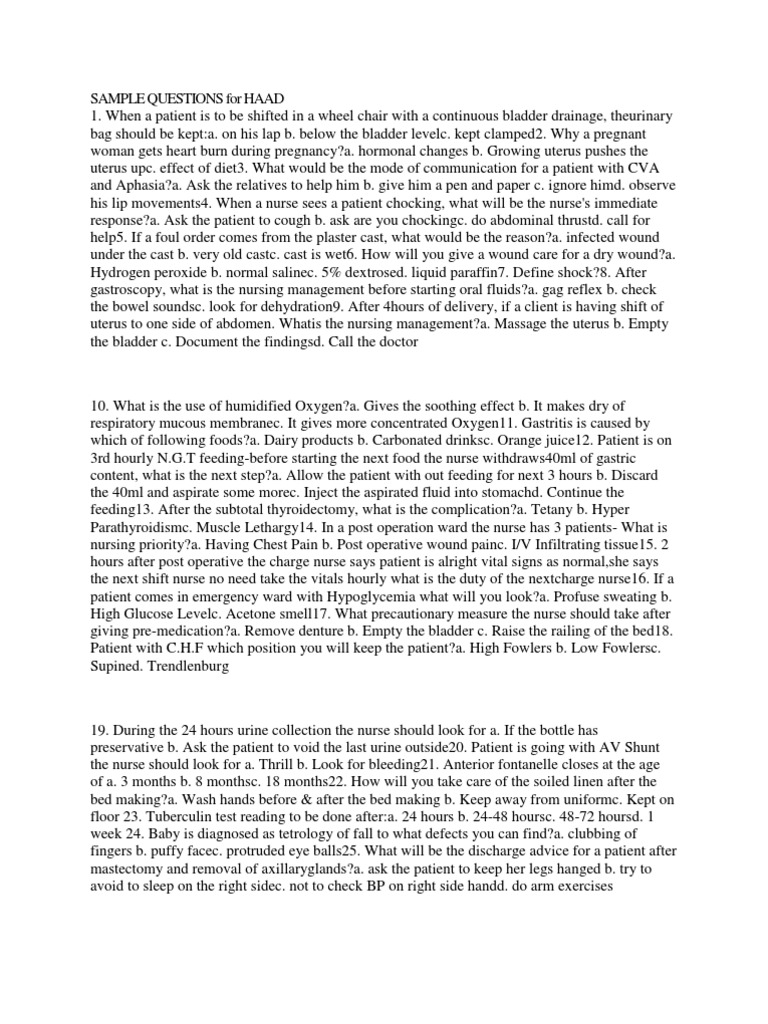 Sample Questions For Haad | PDF | Wellness | Science & Mathematics