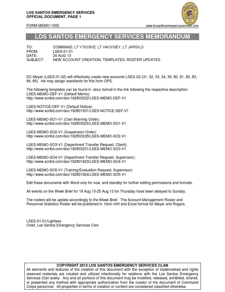 Los Santos Emergency Services Official Document, Page 1 | PDF