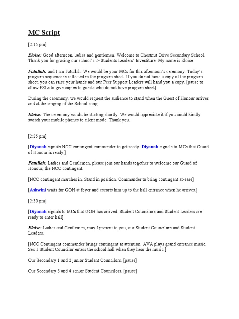 Emcee Script Sample Staff Sergeant