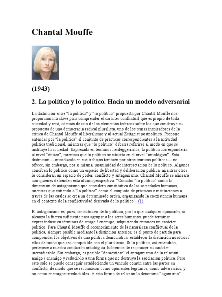 Chantal Mouffe | PDF | Ciencias Políticas | Movimientos filosóficos