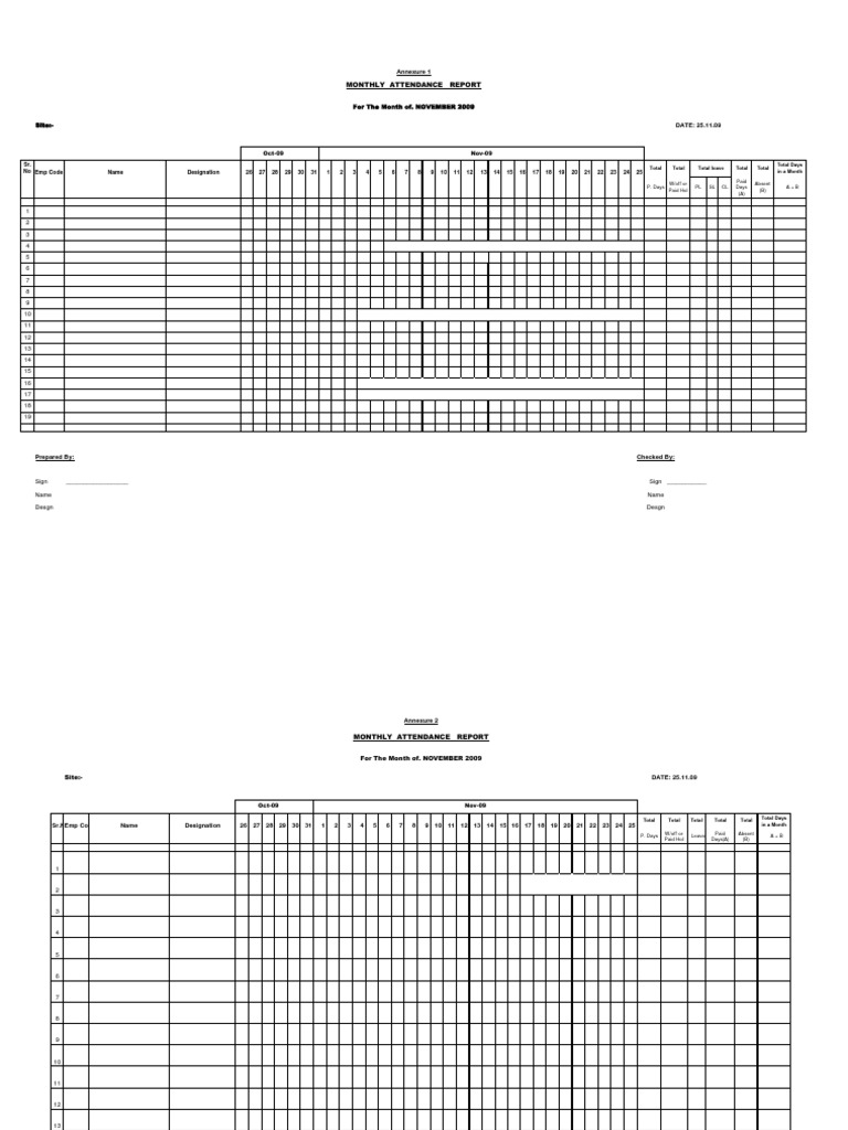 Monthly Attendance Report: Annexure 1 | PDF | Business | Finance ...
