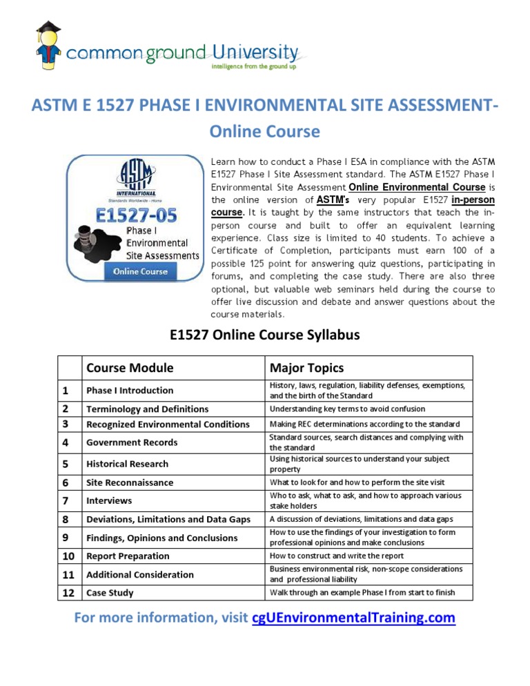 Astm E 1527 Phase I Environmental Site Assessment-Online Course | PDF | Career & Growth