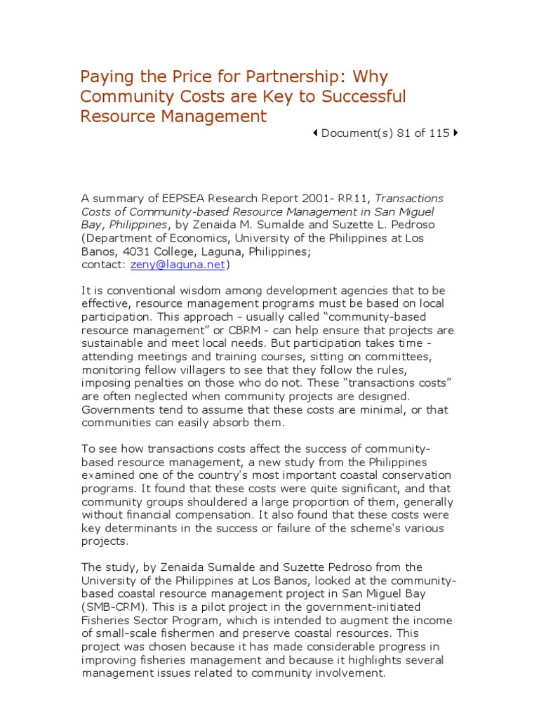 Paying The Price For Partnership: Why Community Costs Are Key To ...