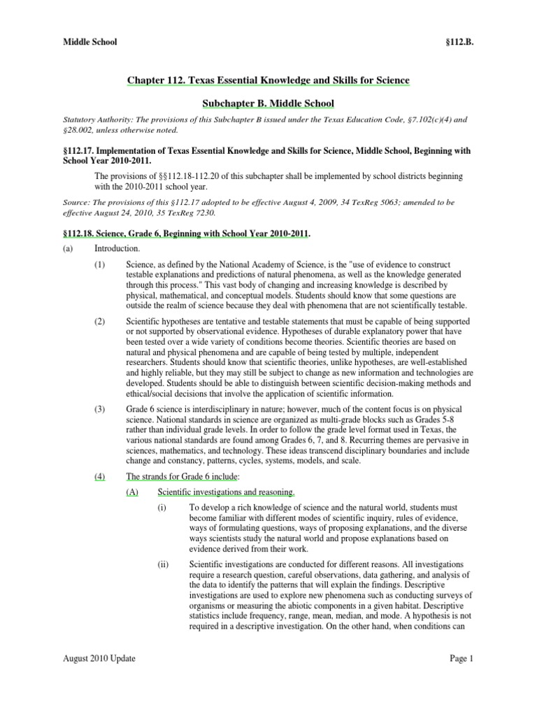 TX Essential Knowledge Skills Teks Science | PDF | Scientific Method ...