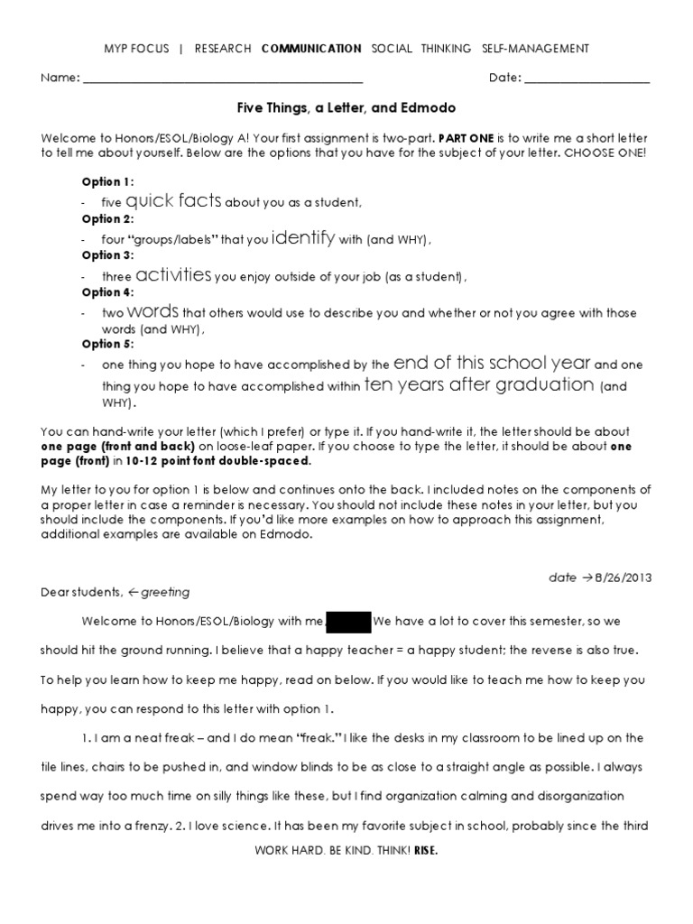 FTF Letter | PDF | Classroom | Teaching And Learning