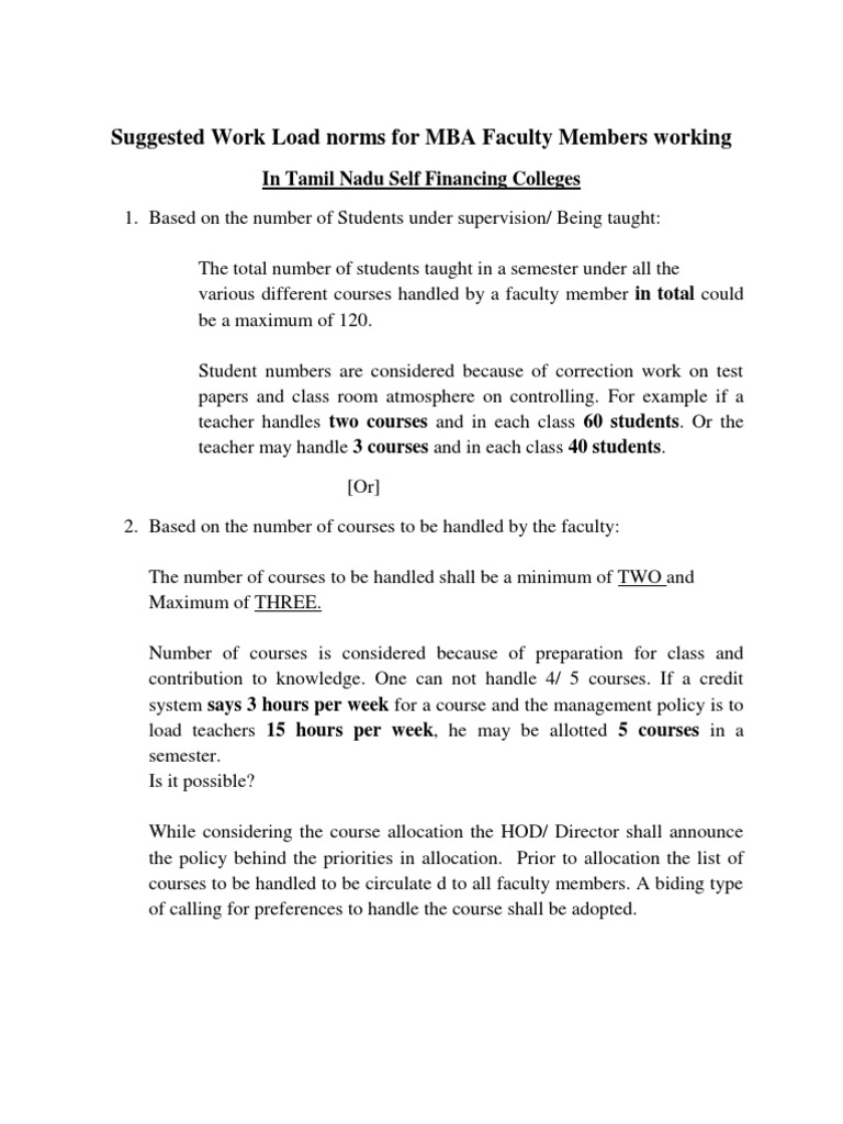 MBA Faculty Workload Guidelines | PDF | Master Of Business ...