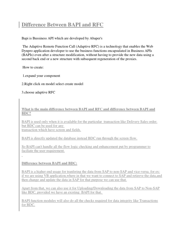 BADI, BAPI and RFC | Download Free PDF | Subroutine | Application Programming Interface