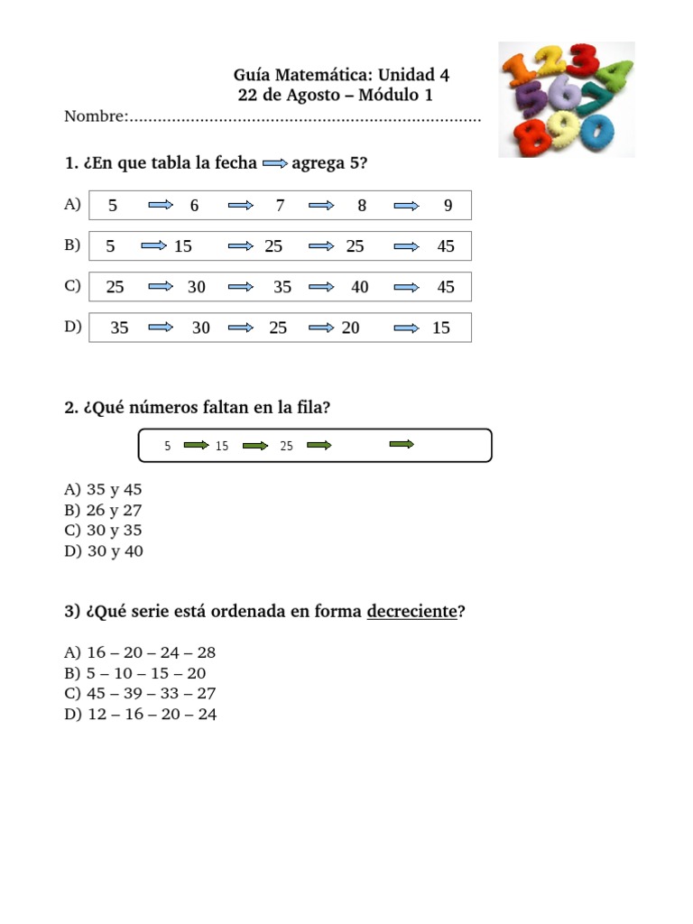 Guia Matematica 22 Agosto | PDF | Métodos y materiales de enseñanza