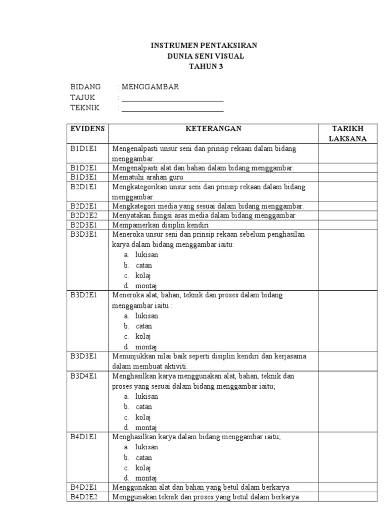 Instrumen Pentaksiran Pbs | PDF | Seni