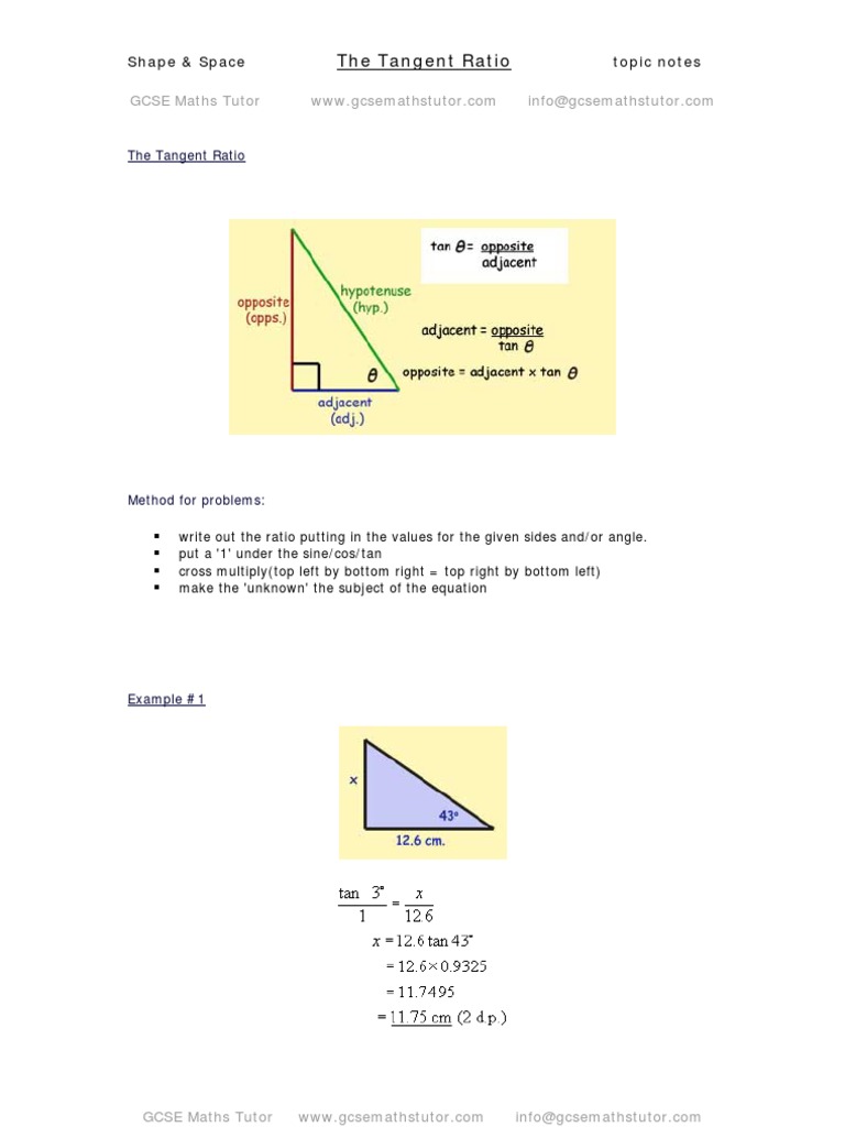 The Tangent Ratio, Shape & Space Revision Notes From GCSE Maths Tutor ...