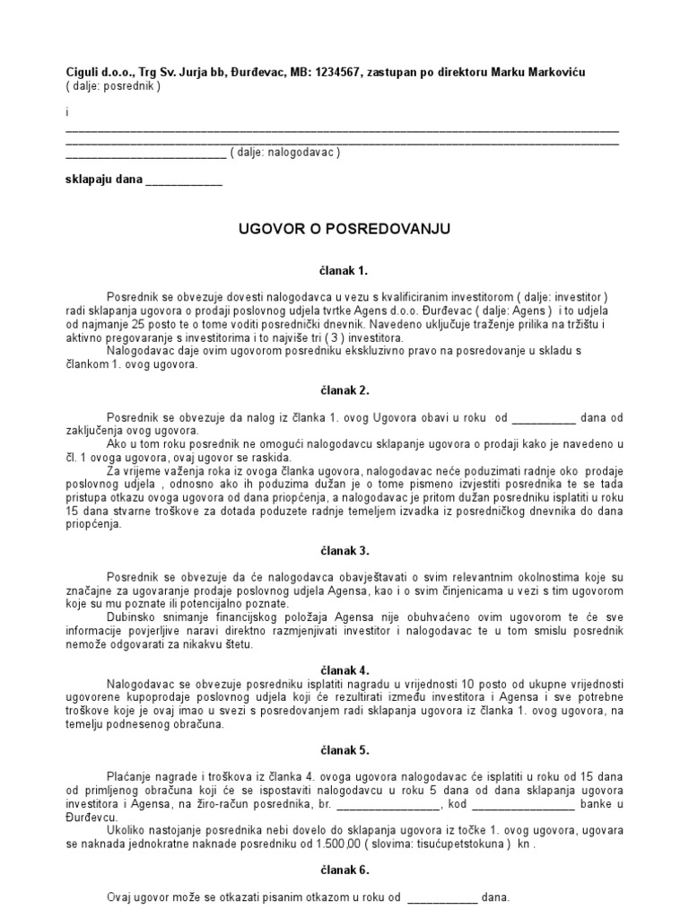 Ugovor o Posredovanju Prošireni | PDF