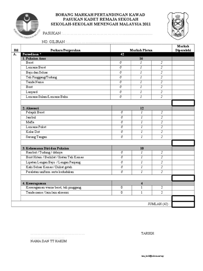 Borang Markah Pertandingan Kawad Kaki Krs | PDF