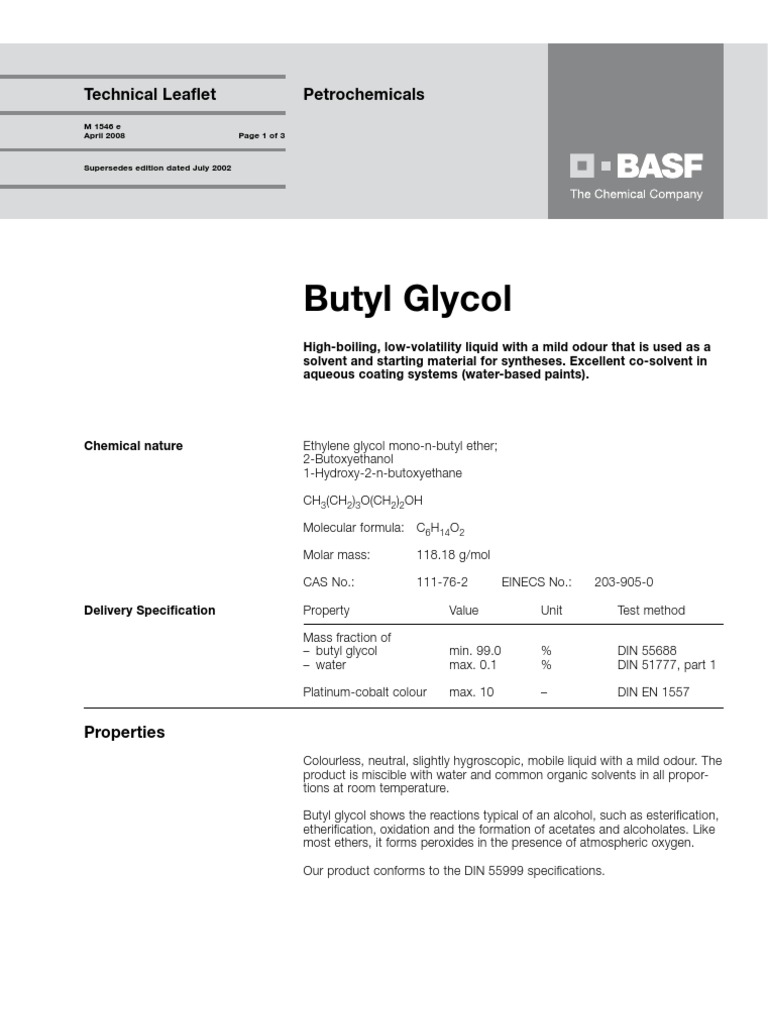 ButylGlycol e 04 08 | PDF | Solvent | Chemistry