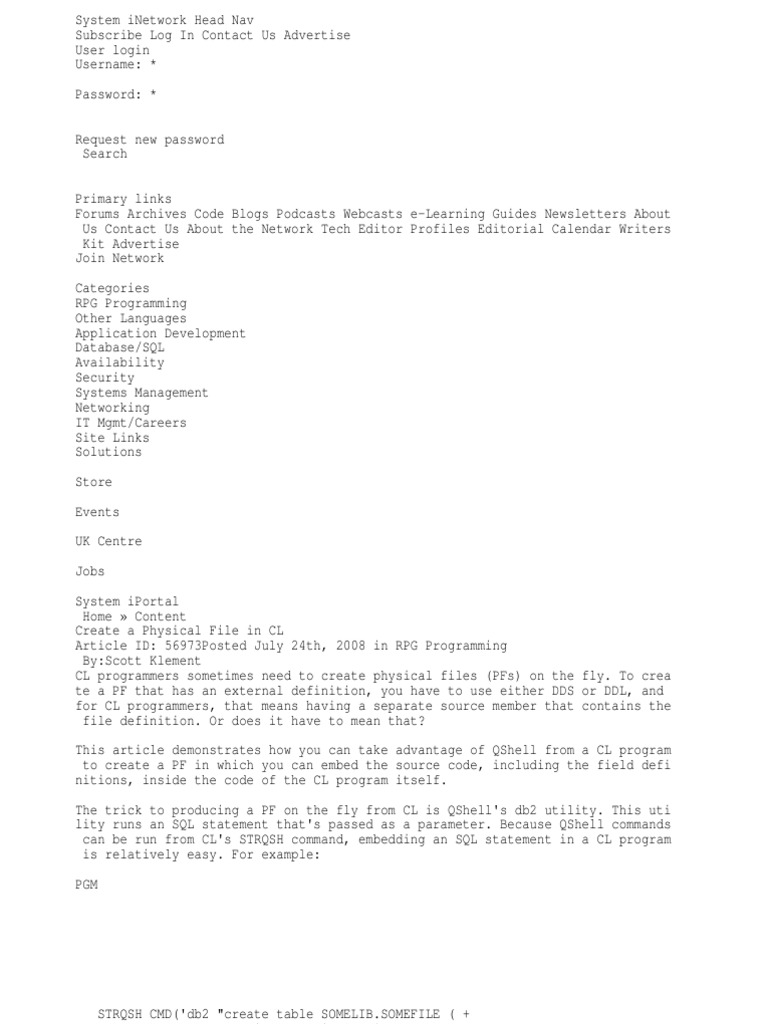 Create Physical Files in CL with QShell | PDF | Sql | Variable ...