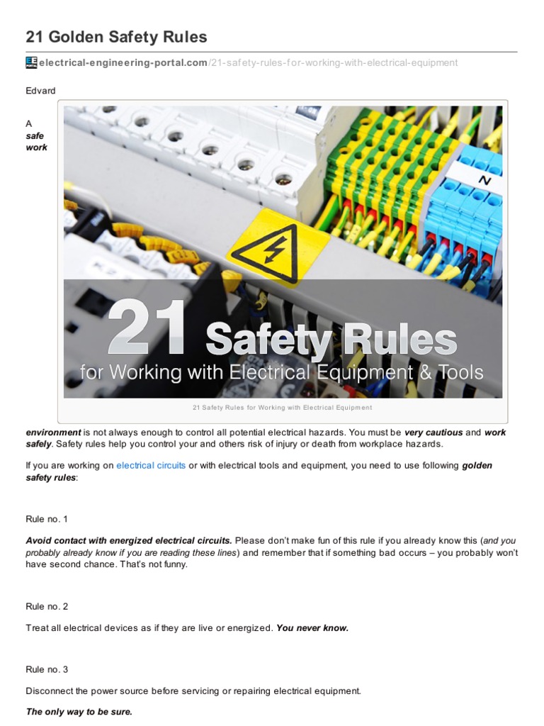 21 Golden Safety Rules | PDF | Electric Shock | Electrical Connector