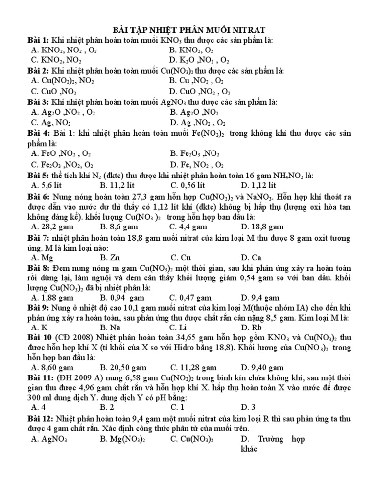 Bai Tap Nhiet Phan Muoi Nitrat | PDF