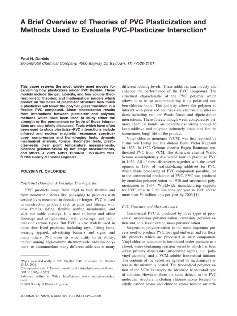 PVC Plasticization Theories & Evaluation | PDF | Polyvinyl Chloride ...