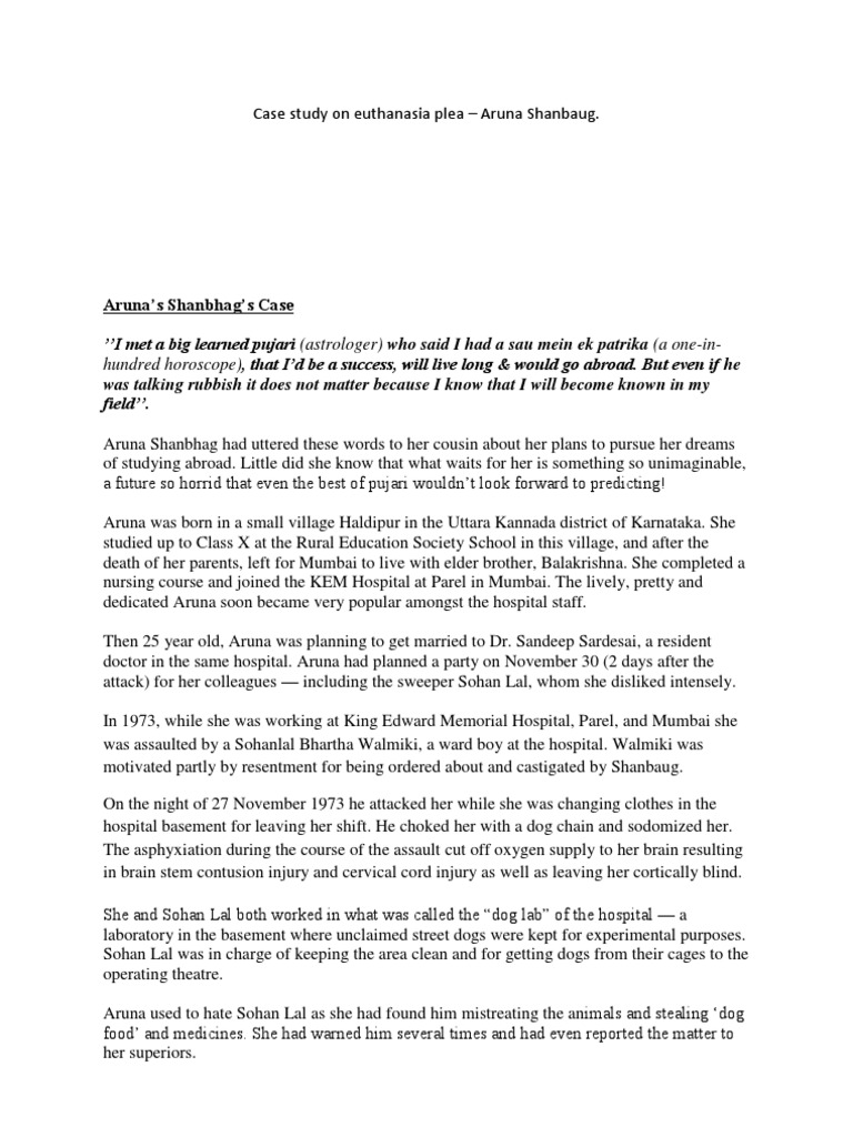 Aruna Shanbhag Euthanasia Case Study | PDF | Mens Rea | Crime & Violence