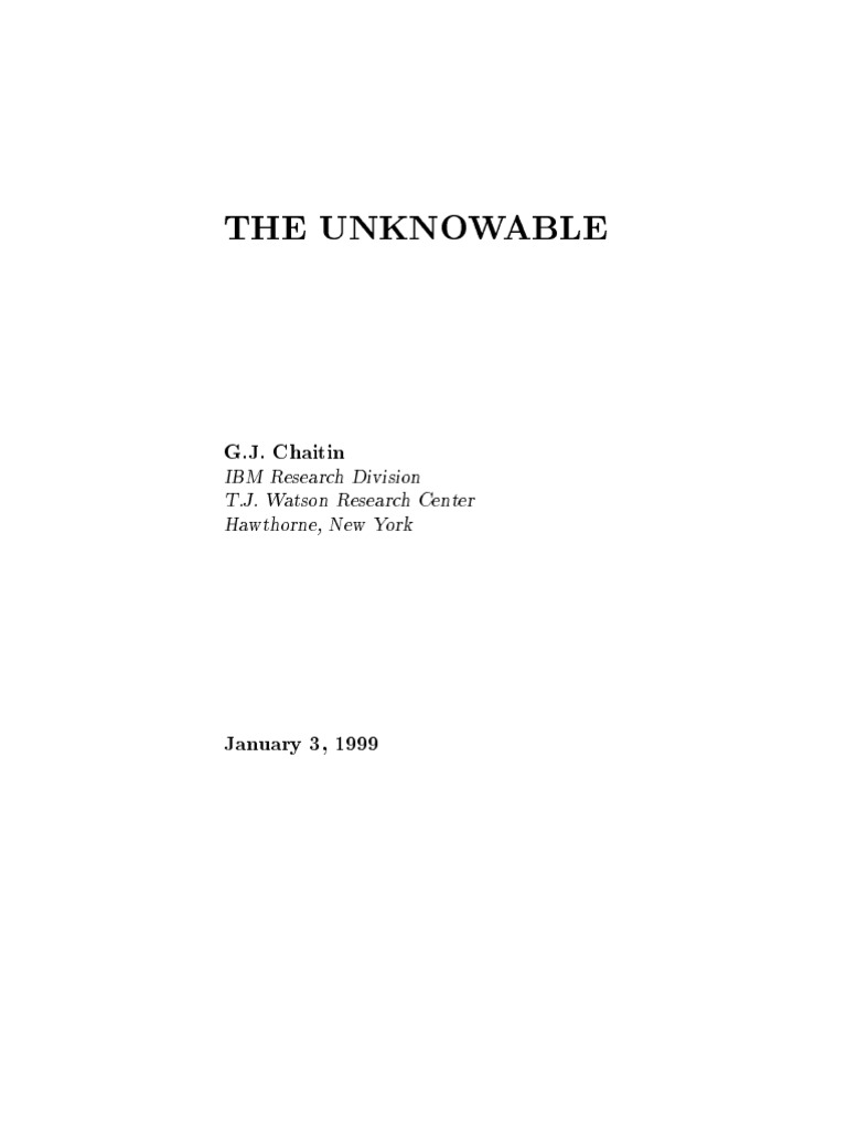 The Unknowable (Discrete Mathematics and Theoretical Computer Science) by Gregory J. Chaitin ...