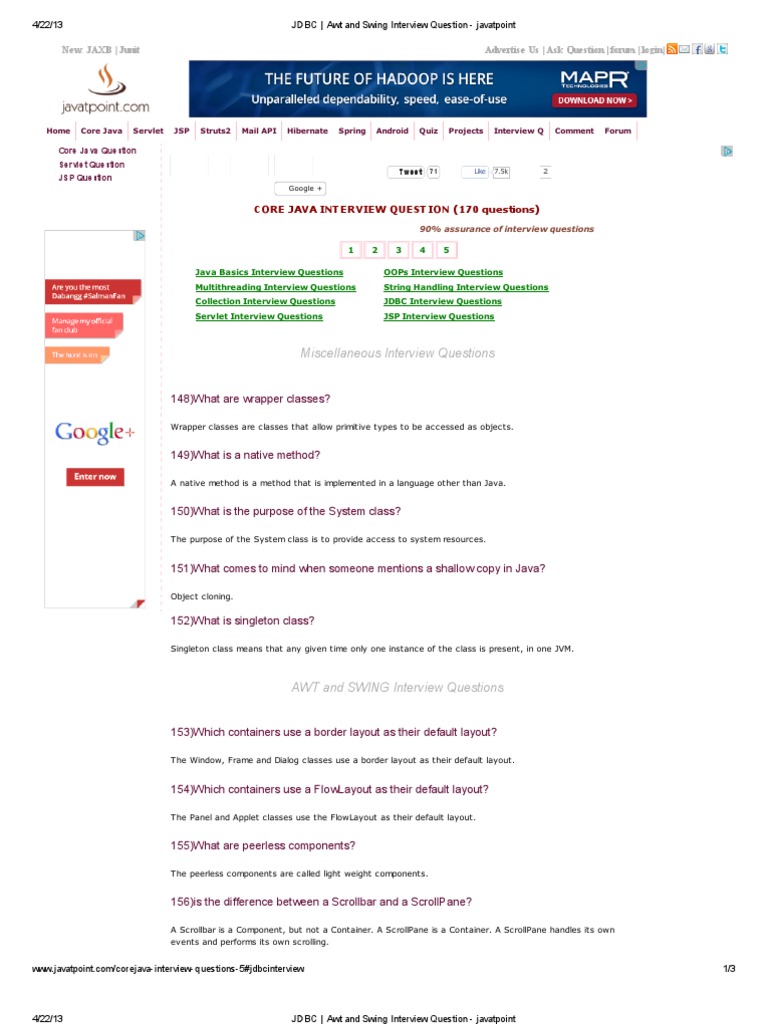 JDBC - Awt and Swing Interview Question - Javatpoint PDF | PDF | Java (Programming Language ...
