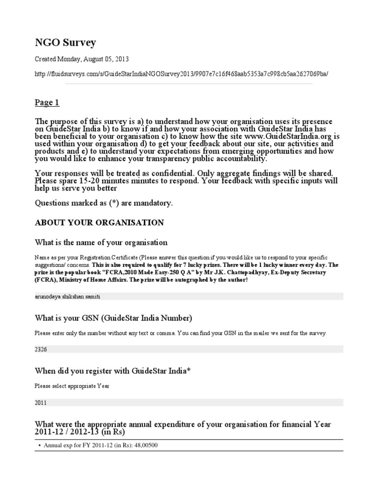 Ngo Survey | PDF | Non Governmental Organization | Volunteering