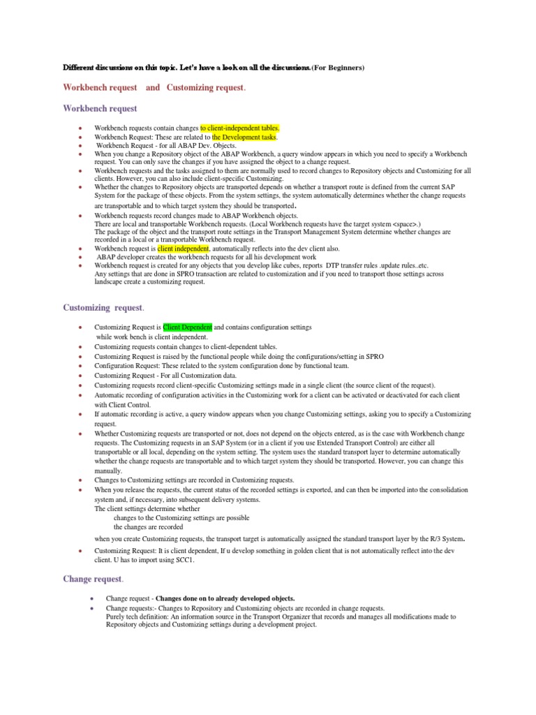 Workbench Request and Customizing Request | PDF | Computer Architecture | System Software