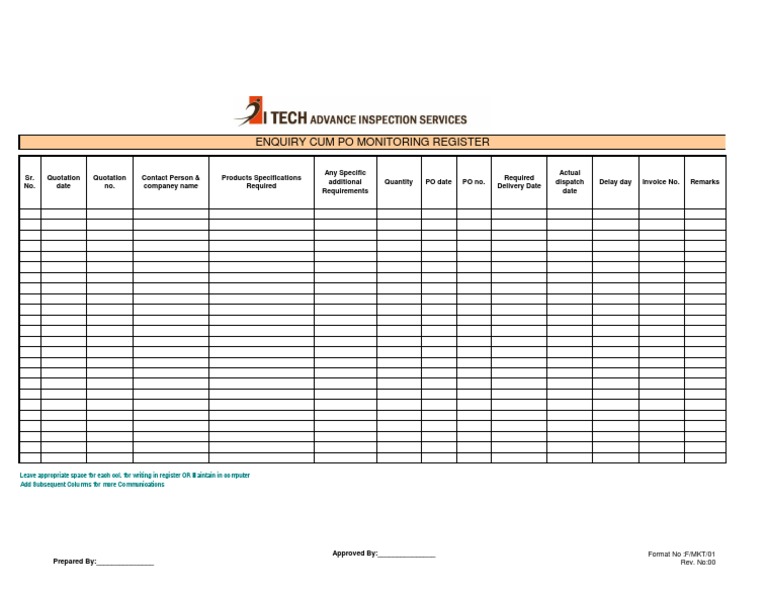 F MKT 01 Enquiry Register | PDF