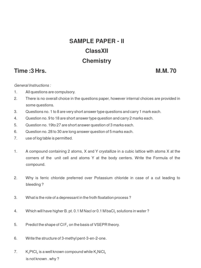 Class 12th Chemistry Solved Sample Paper 2 | PDF | Amine | Aldehyde