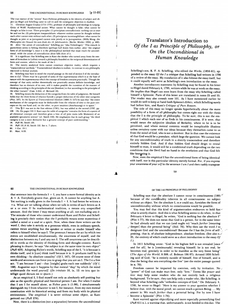 FWJ Schelling: of The I As Principle of Philosophy, or The ...