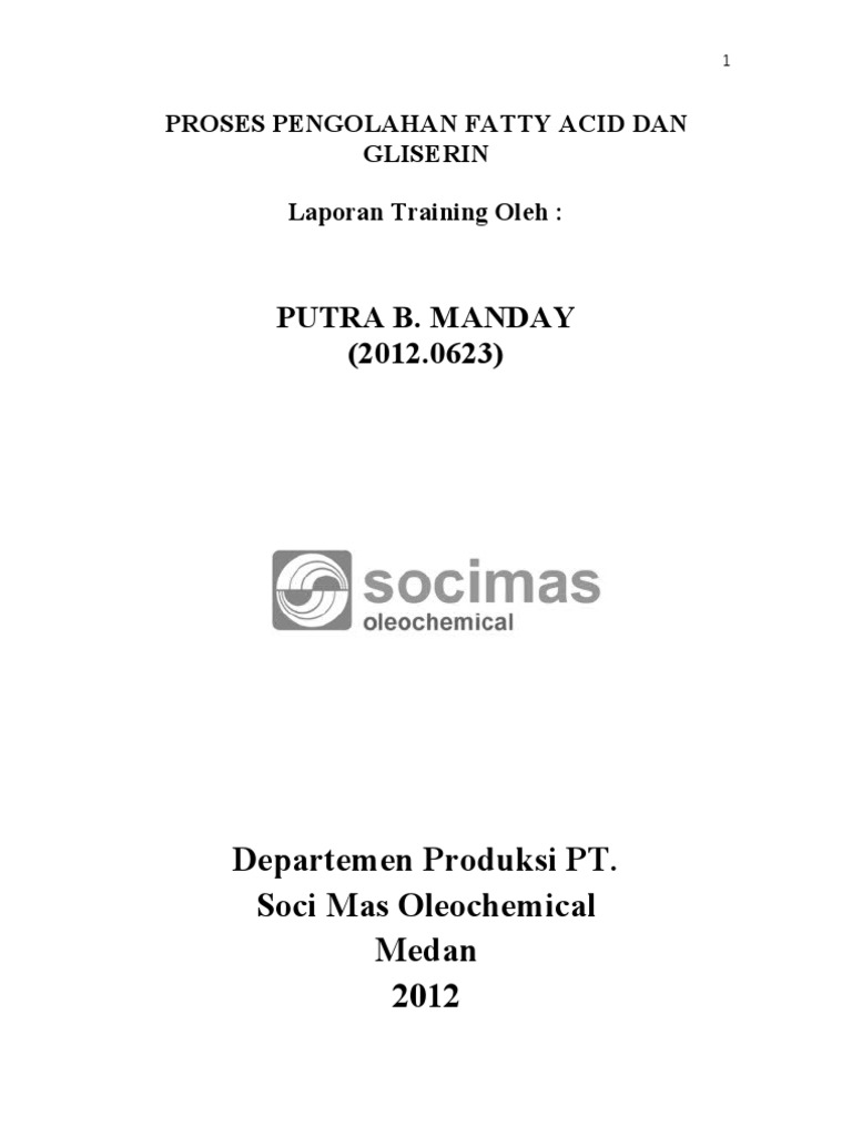 Proses Pengolahan Fatty Acid di PT Soci Mas | PDF | Sains & Matematika