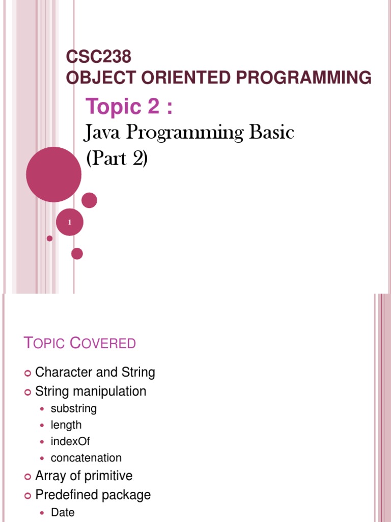 Java Programming Basic Part 2 Character String Array Package And Date Manipulation Pdf