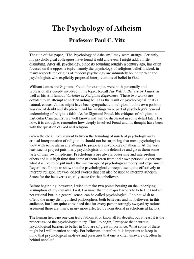 The Psychology of Atheism | PDF | Oedipus Complex | Sigmund Freud