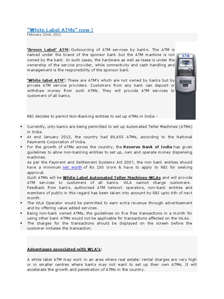 Understanding Brown and White Label ATMs | PDF | Automated Teller ...