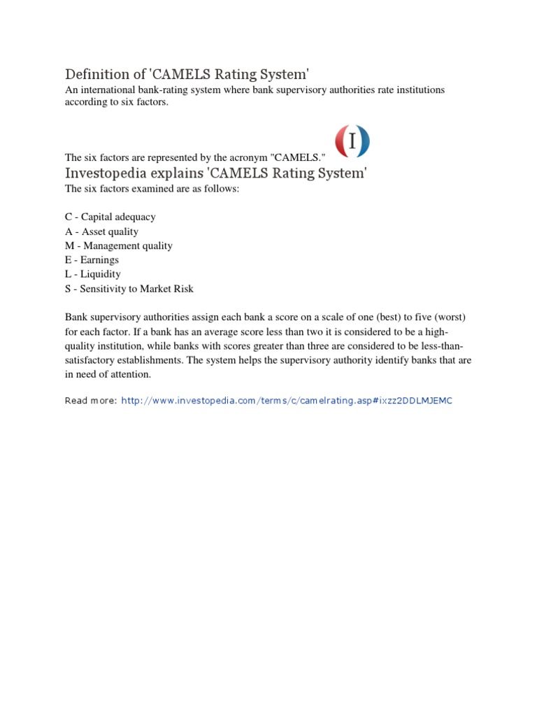 CAMELS Rating System | PDF | Financial Risk | Risk