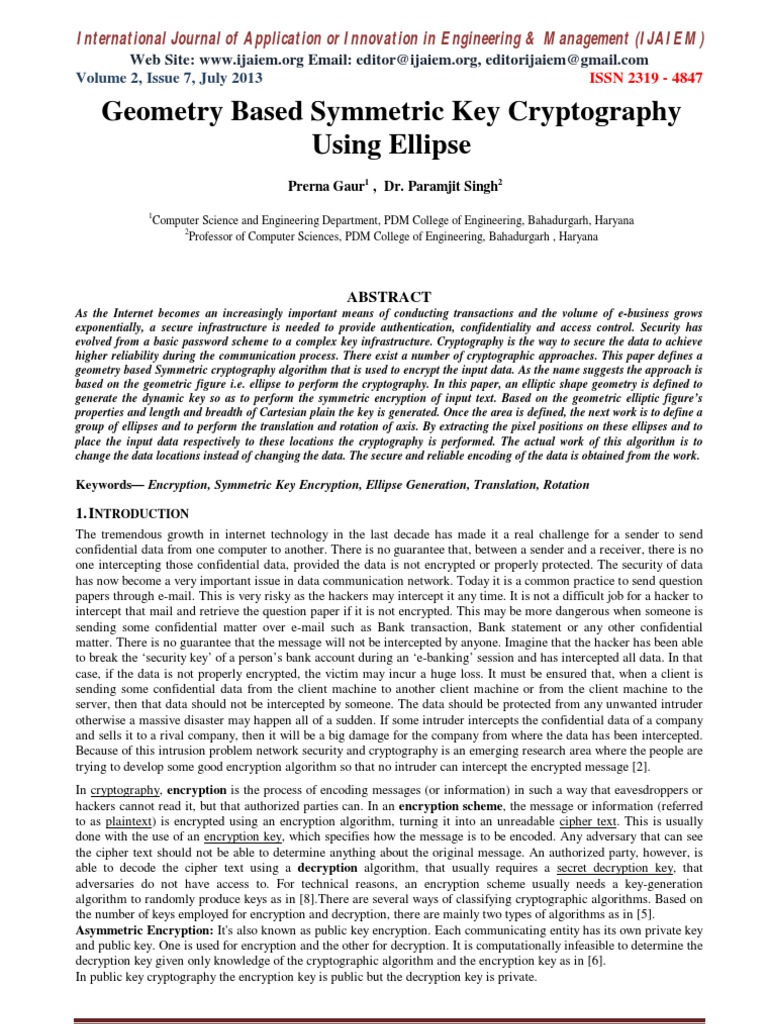 Geometry Based Symmetric Key Cryptography Using Ellipse | PDF ...