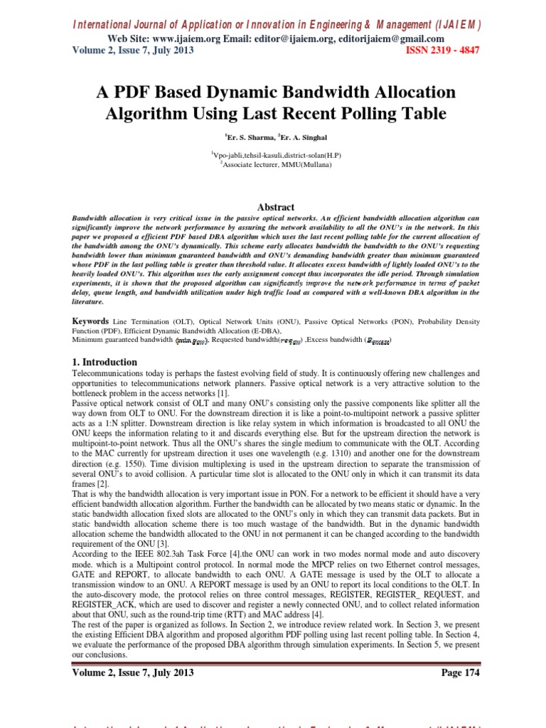 A PDF Based Dynamic Bandwidth Allocation Algorithm Using Last Recent Polling Table | PDF ...
