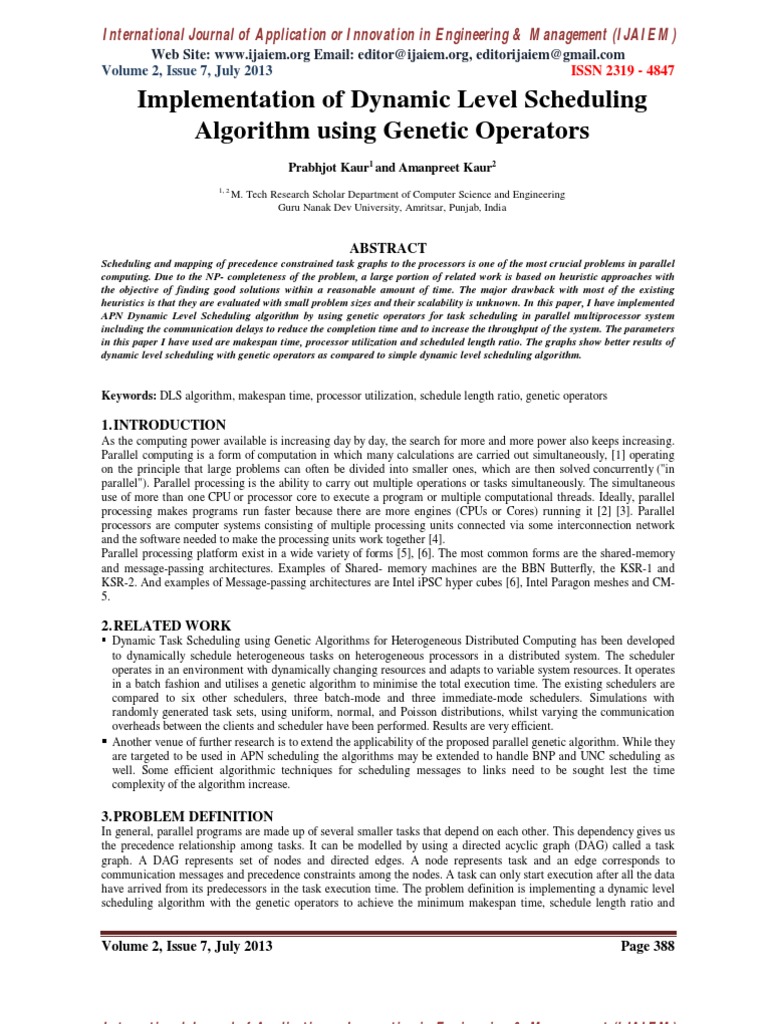 Implementation of Dynamic Level Scheduling Algorithm Using Genetic Operators | Download Free PDF ...