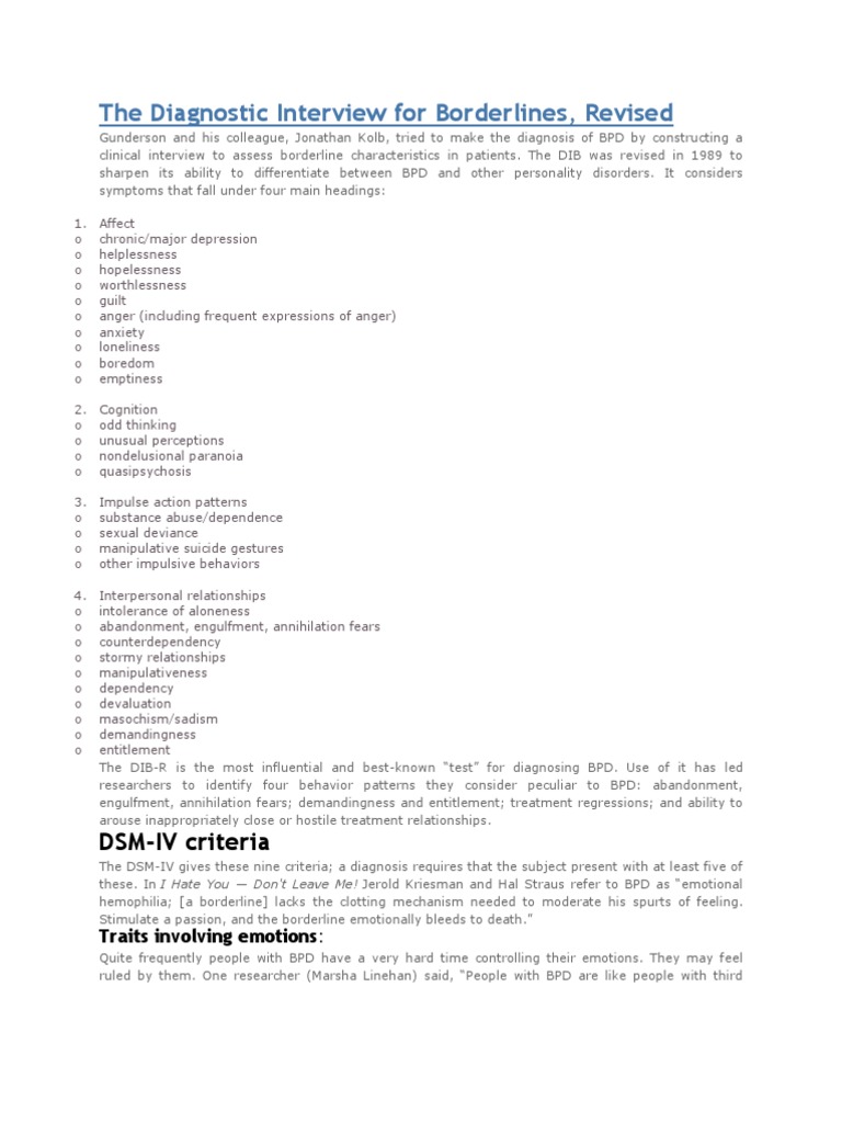 Interviewing Borderline Personality Disorder | PDF | Borderline ...
