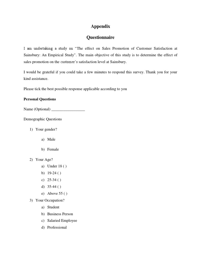 Appendix Questionnaire: Personal Questions | PDF | Career & Growth ...