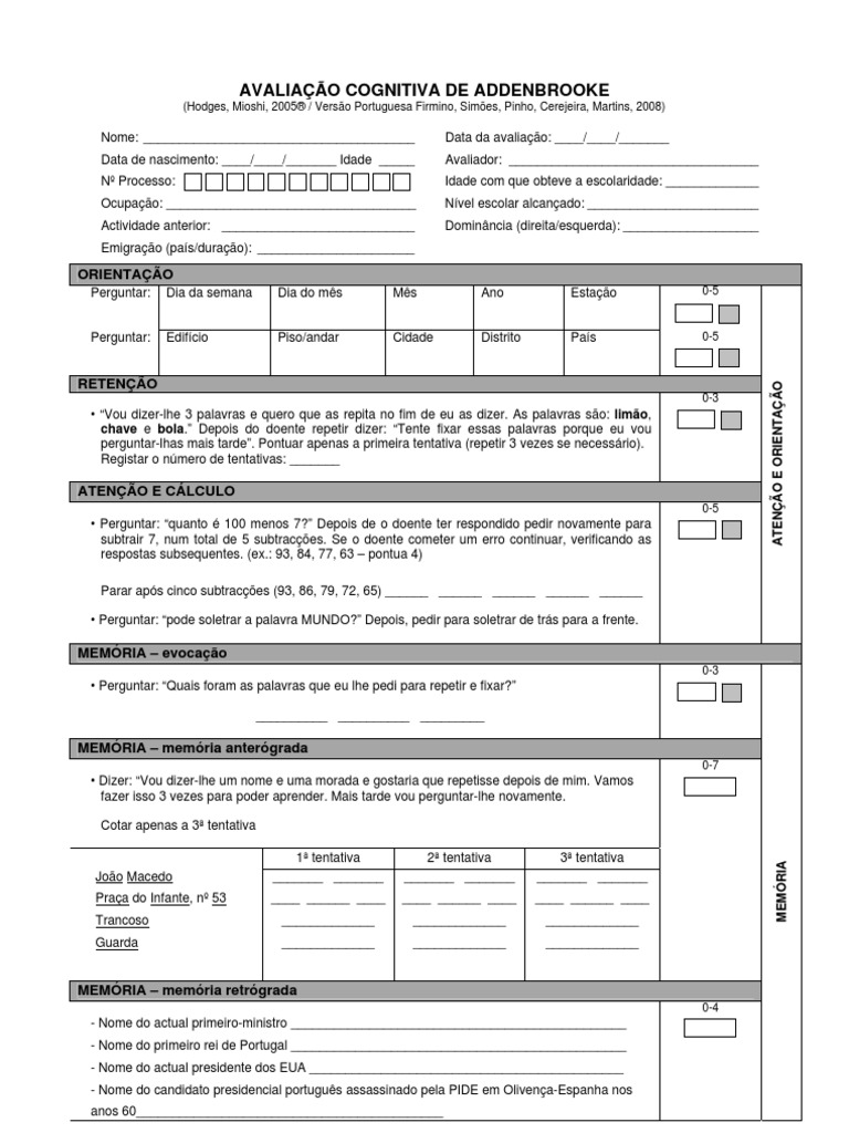 AVALIAÇÃO COGNITIVA DE ADDENBROOKE