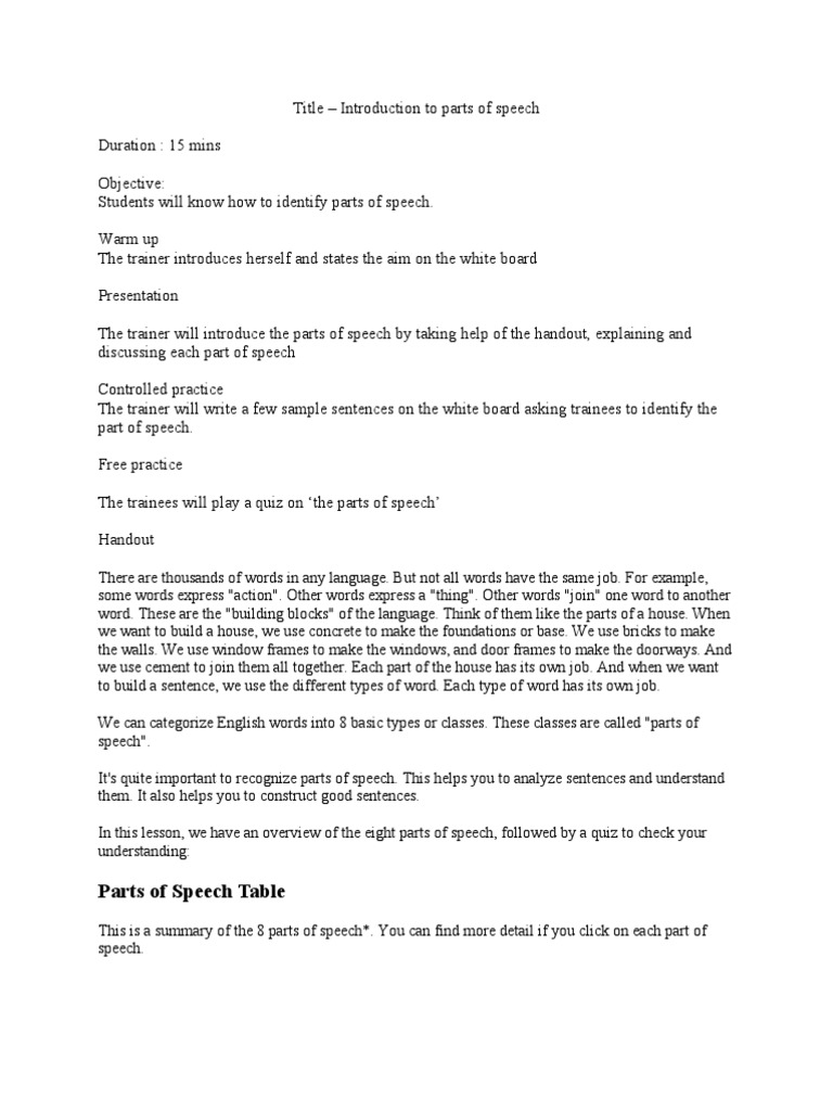 Introduction To Parts of Speech | PDF | Part Of Speech | Adverb